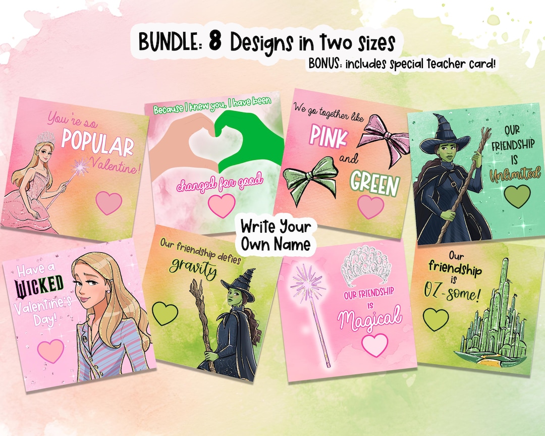 Musical Movie Valentine's Day Printable Valentine Exchange Cards WICKED ...