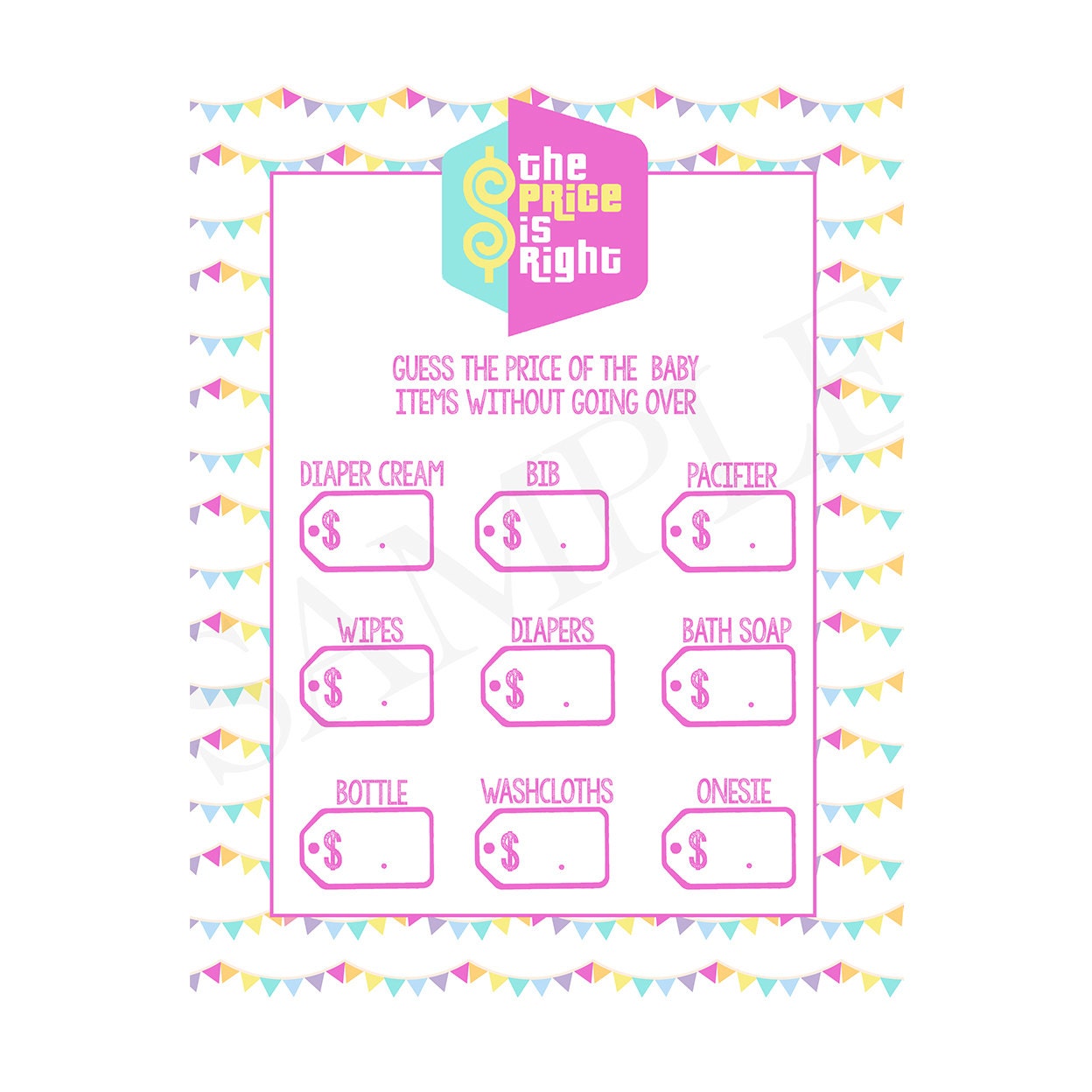 The Price is Right inspired Baby Shower Game: Girl Colors Hot | Etsy