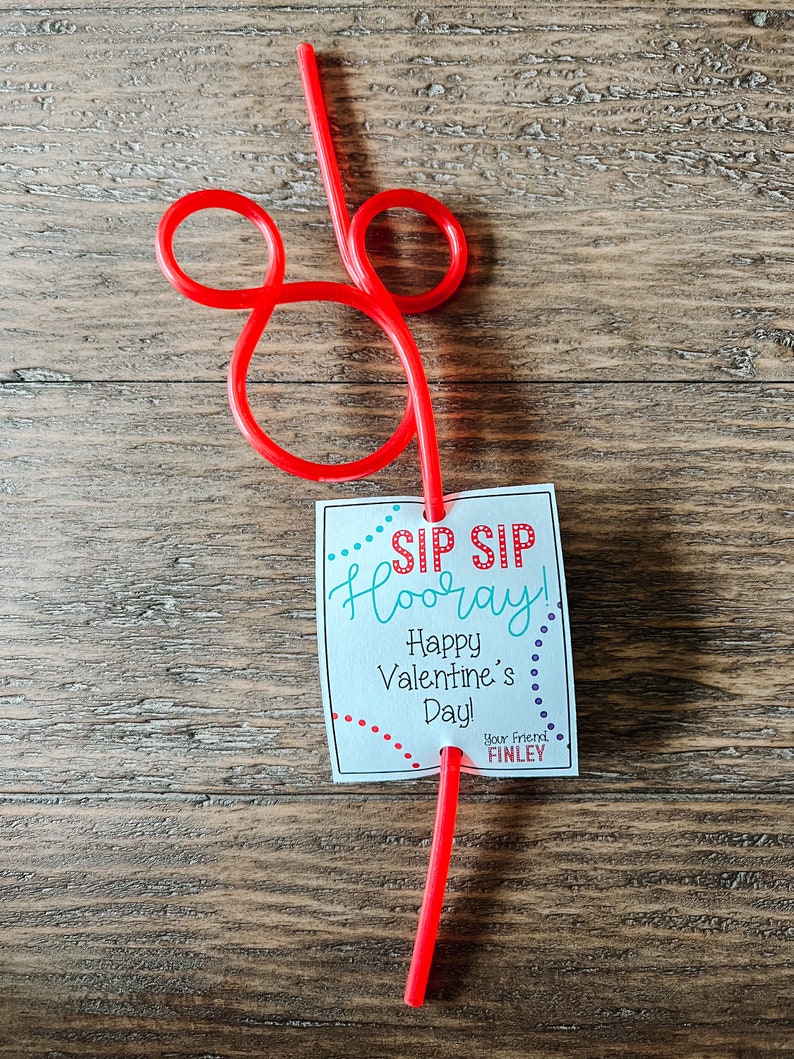 CUSTOM Crazy Straw Sip Sip Hooray Digital Printable Valentine Tags With ...