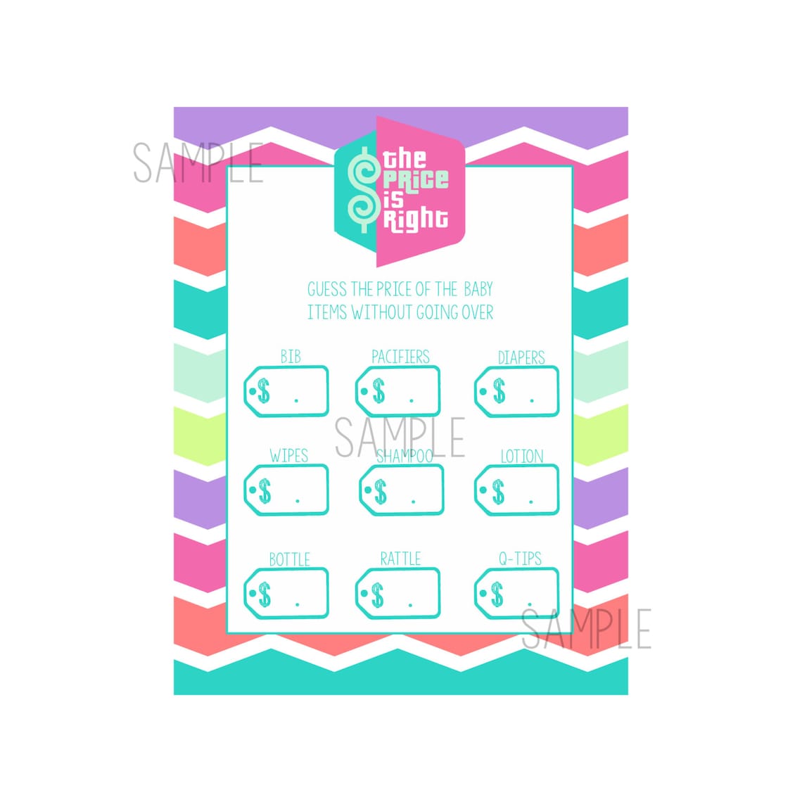 The Price is Right Inspired Baby Shower Game Chevron Theme - Etsy