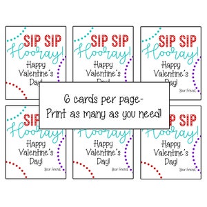 Crazy Straw Sip Sip Hooray Digital Printable Valentine Tags- Includes ...