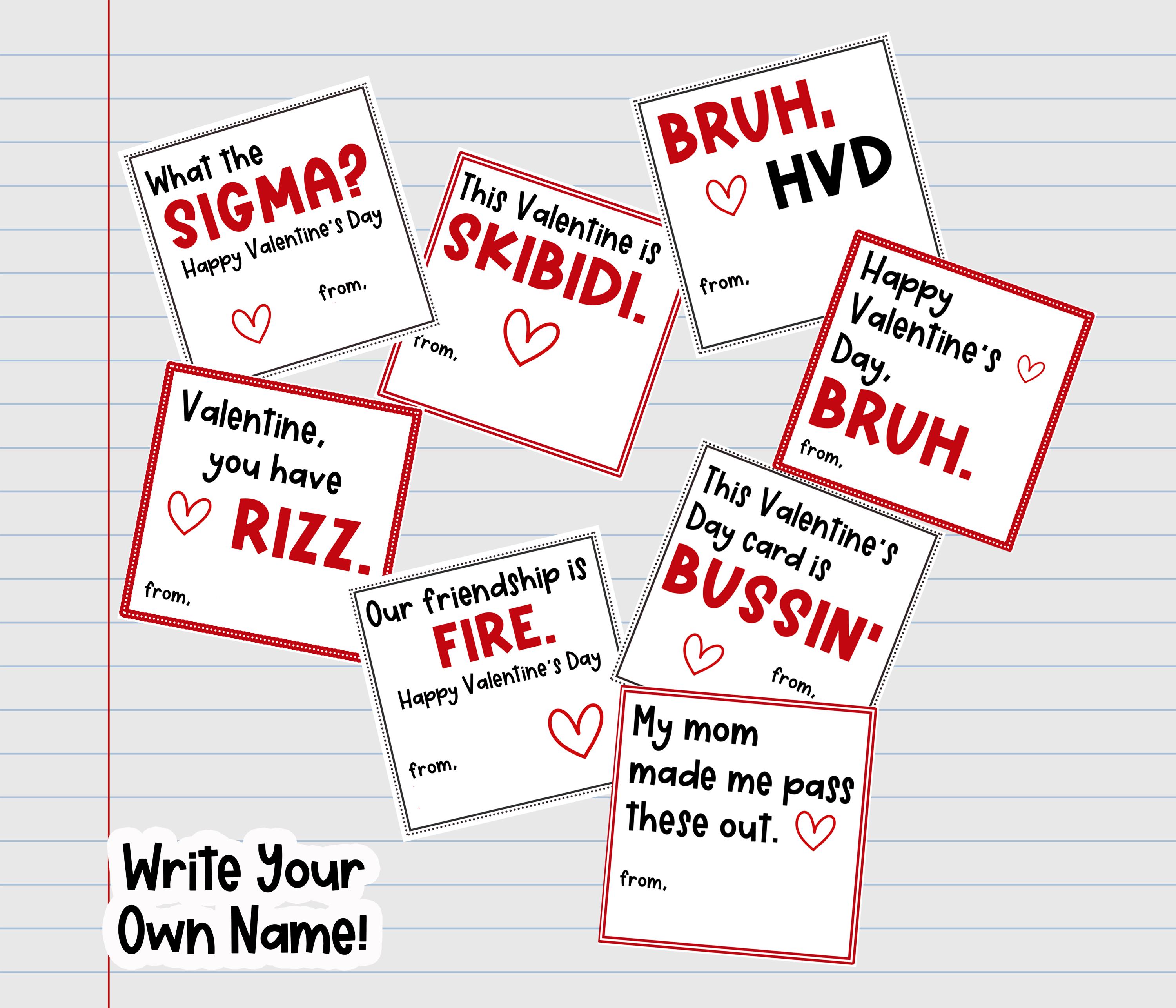 BRUH! These Skibidi Printable Valentine Cards Are Bussin': 8 Designs ...