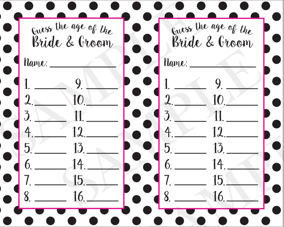 Guess the Age of the Bride and Groom Bridal Shower Sign and Guessing ...