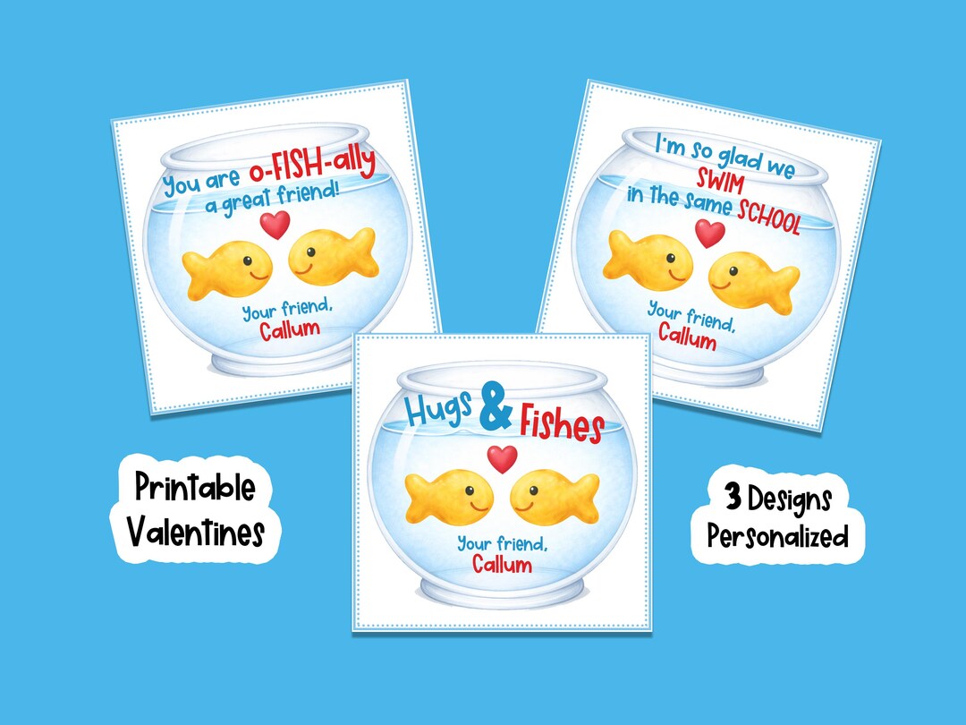 CUSTOM Goldfish Valentines Day Cards- Printable Valentines Day Cards ...
