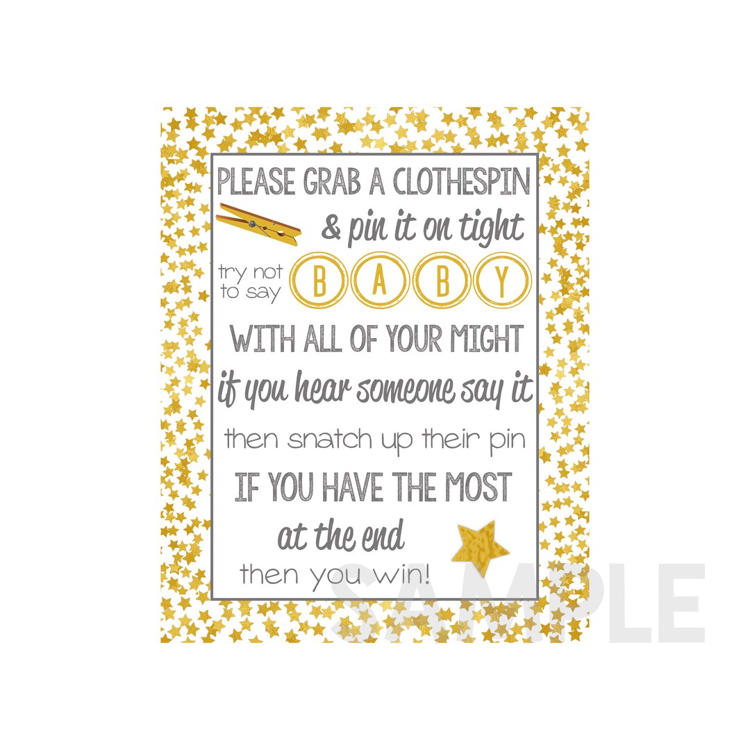 Clothespin Baby Shower Game Gold Twinkle Star Theme Digital Print at ...