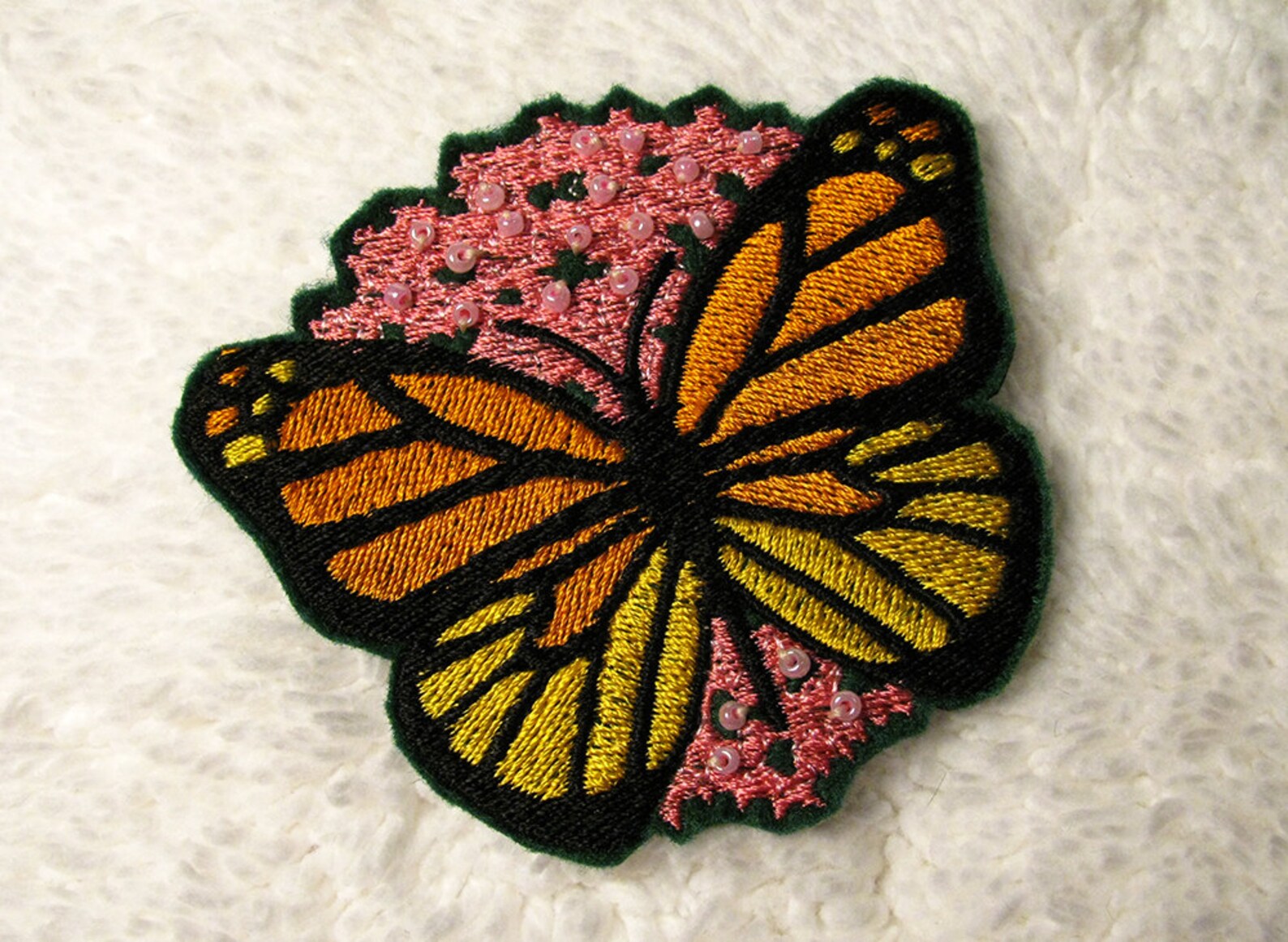 Monarch Butterfly Patch Embroidered Monarch on Pink Milkweed | Etsy
