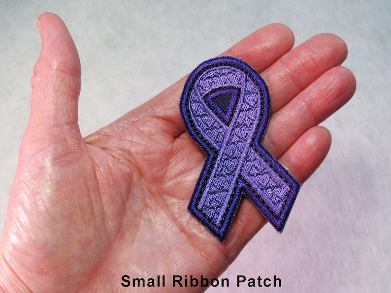 Purple Ribbon Patch Two Sizes - Embroidered Iron-on Patch - Alzheimer's ...
