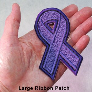 Purple Ribbon Patch Two Sizes - Embroidered Iron-on Patch - Alzheimer's ...