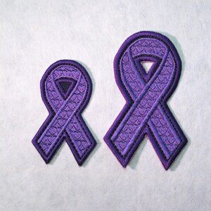 Purple Ribbon Patch Two Sizes - Embroidered Iron-on Patch - Alzheimer's ...
