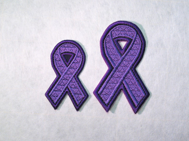 Purple Ribbon Patch Two Sizes - Embroidered Iron-on Patch - Alzheimer's ...