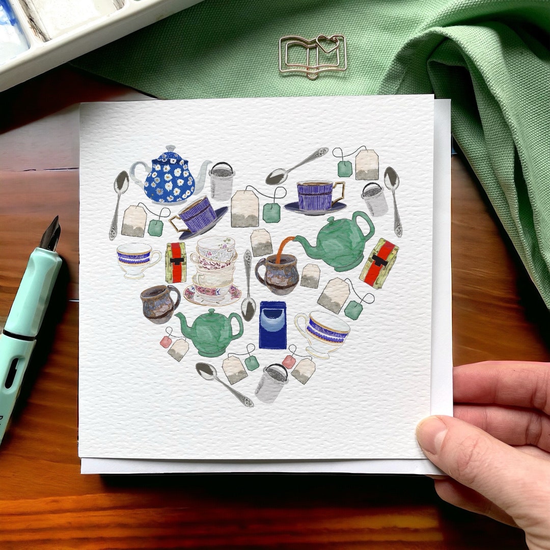 Tea Greeting Card, Birthday Card for Tea Lover, Cuppa Luxury Heart ...
