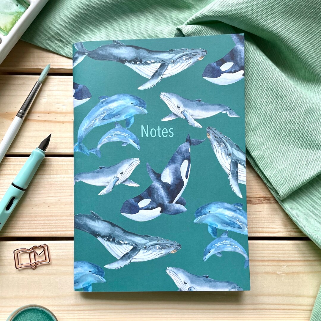Ocean Mammals Lined Notebook, Whale, Dolphin, Orca A5 Lined Journal ...