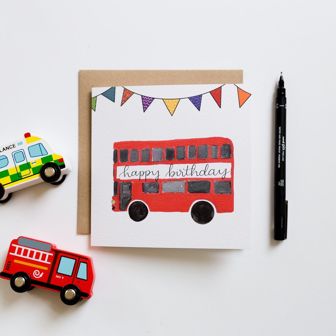 Red Bus Birthday Card for Boys Bright London Birthday Card for Kids Son ...