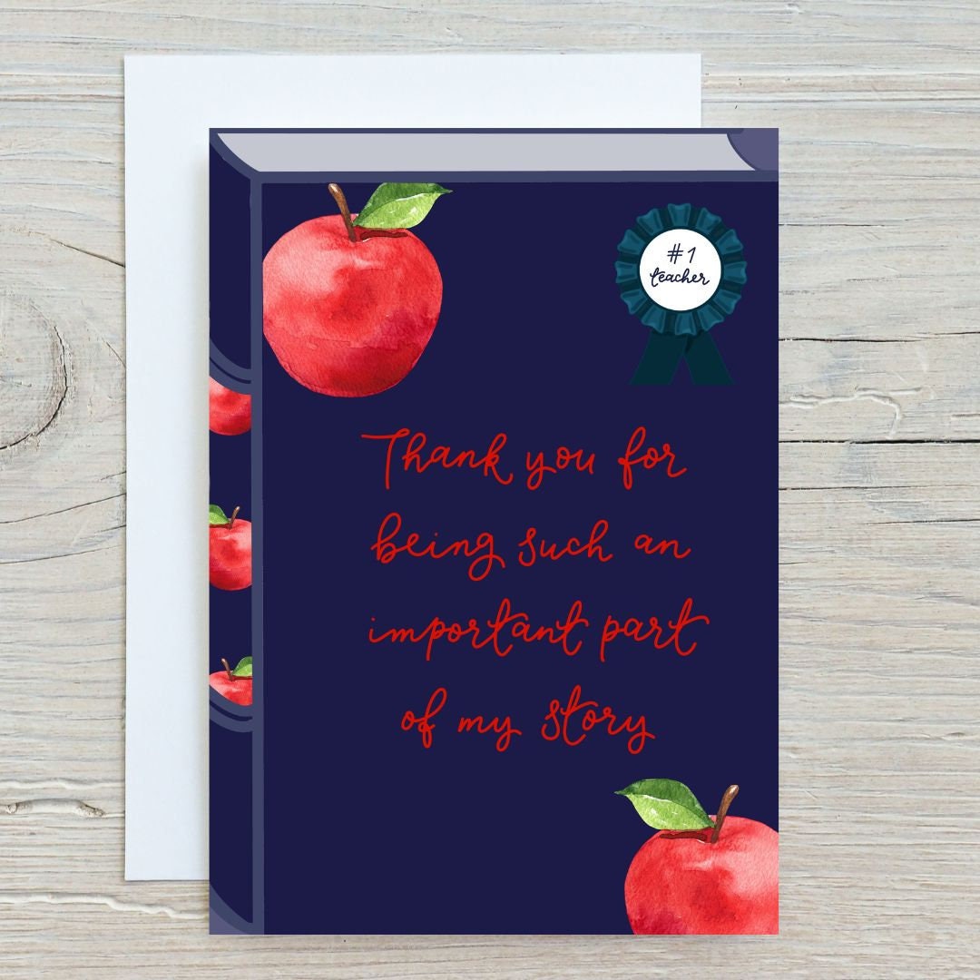 Best Teacher Thank You Card - Book and Reading Themed Primary School ...