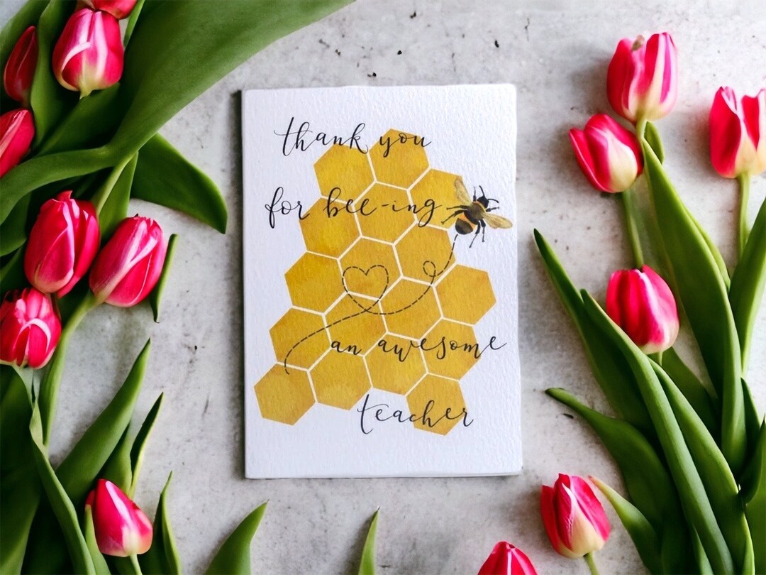 Teacher Thank You Card, Elegant With Bee Pun ‘thank You for Bee-ing ...