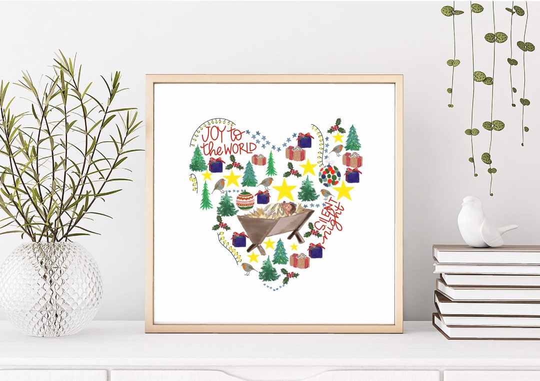 Christmas Nativity Heart Art Print: Christian Holiday Decor - Etsy ...