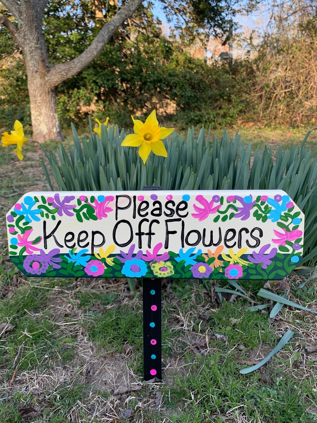 Outdoor Wood “please Keep off Flowers” Handmade and Handpainted Sign - Etsy