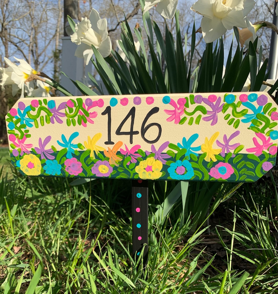 Wood Outdoor House Number Sign, Weather Protected With Composite Stake ...