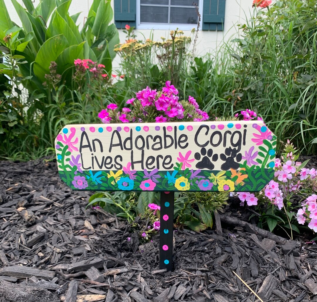 Adorable Corgi Lives Here Weather Protected Wood Sign With Attached ...