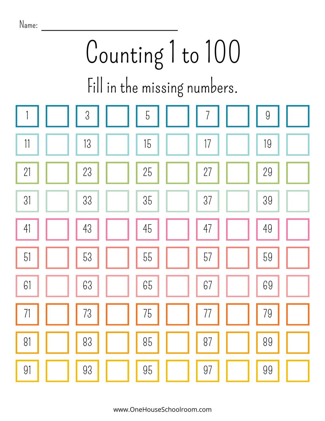 100 Charts- Fill in the Blank Worksheet Set - Etsy