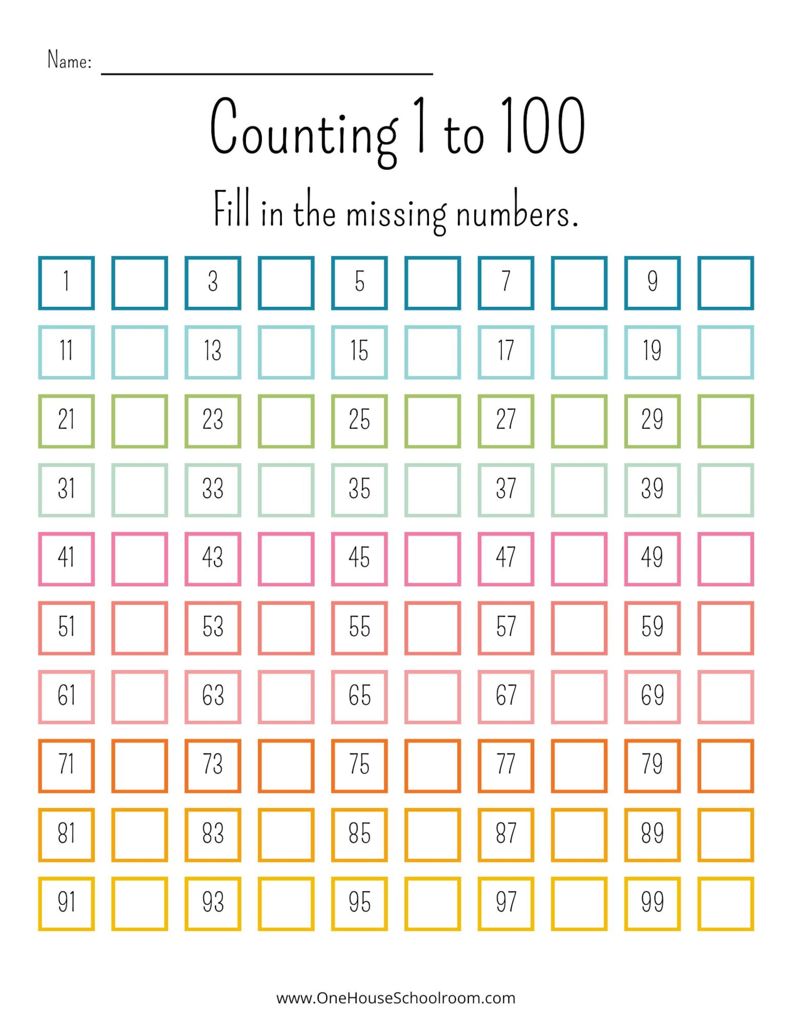 100 Charts- Fill in the Blank Worksheet Set - Etsy