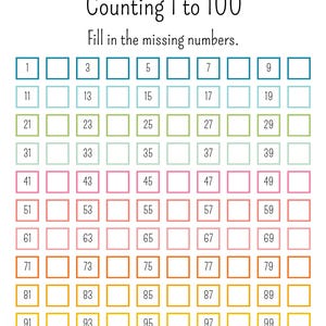100 Charts- Fill in the Blank Worksheet Set - Etsy