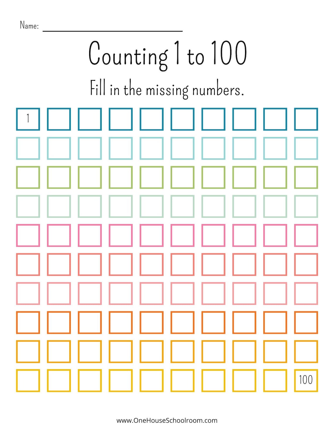 100 Charts- Fill in the Blank Worksheet Set - Etsy