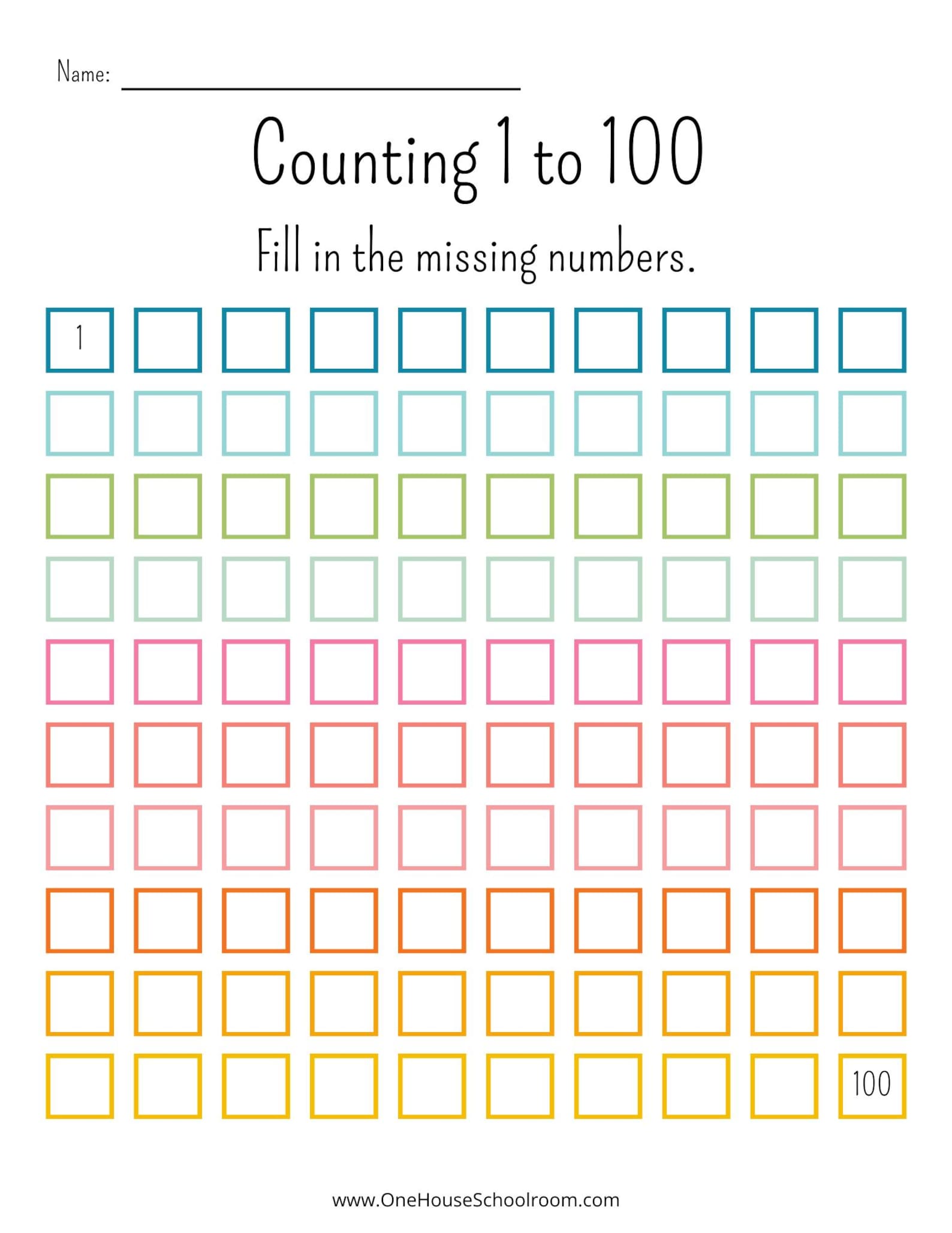 100 Charts- Fill in the Blank Worksheet Set - Etsy