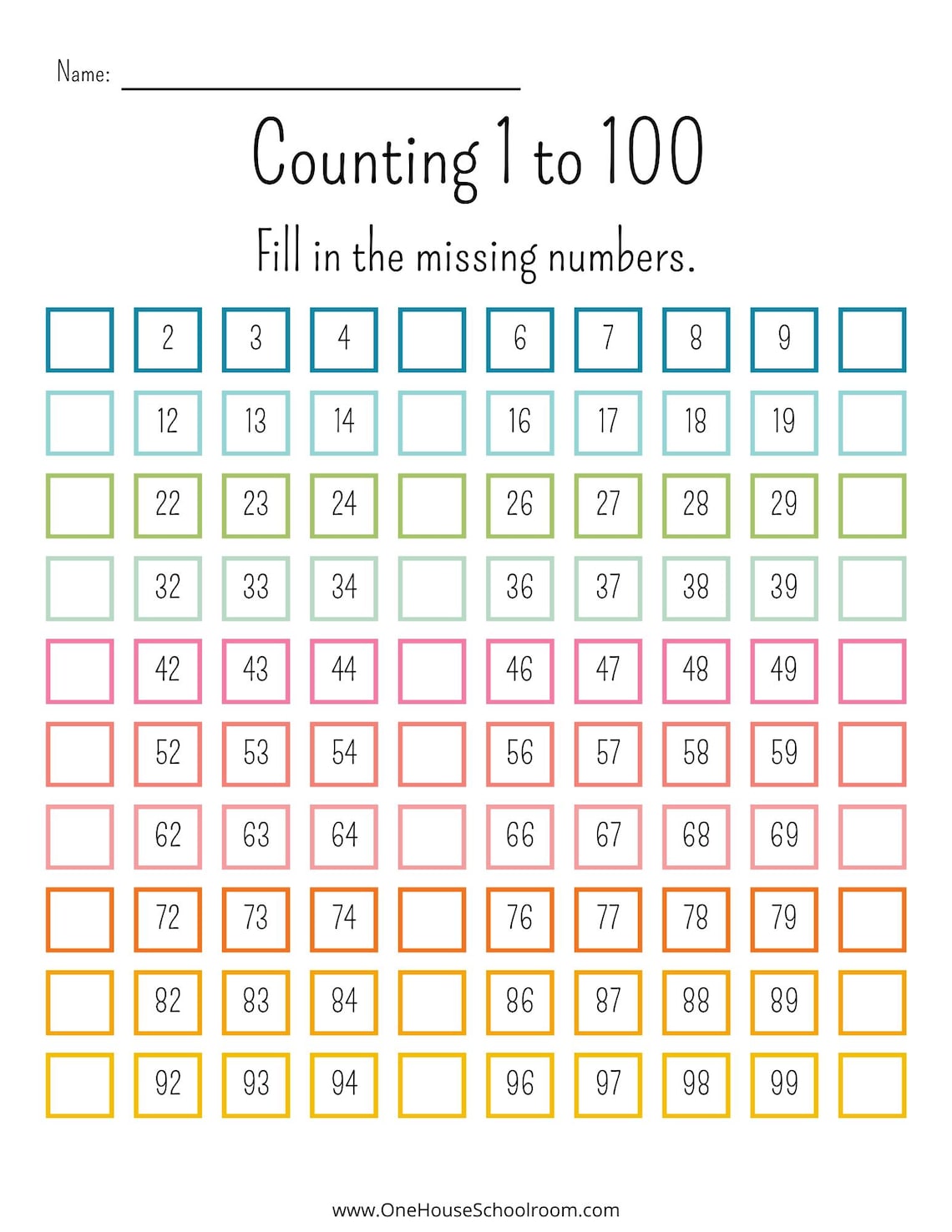 100 Charts- Fill in the Blank Worksheet Set - Etsy