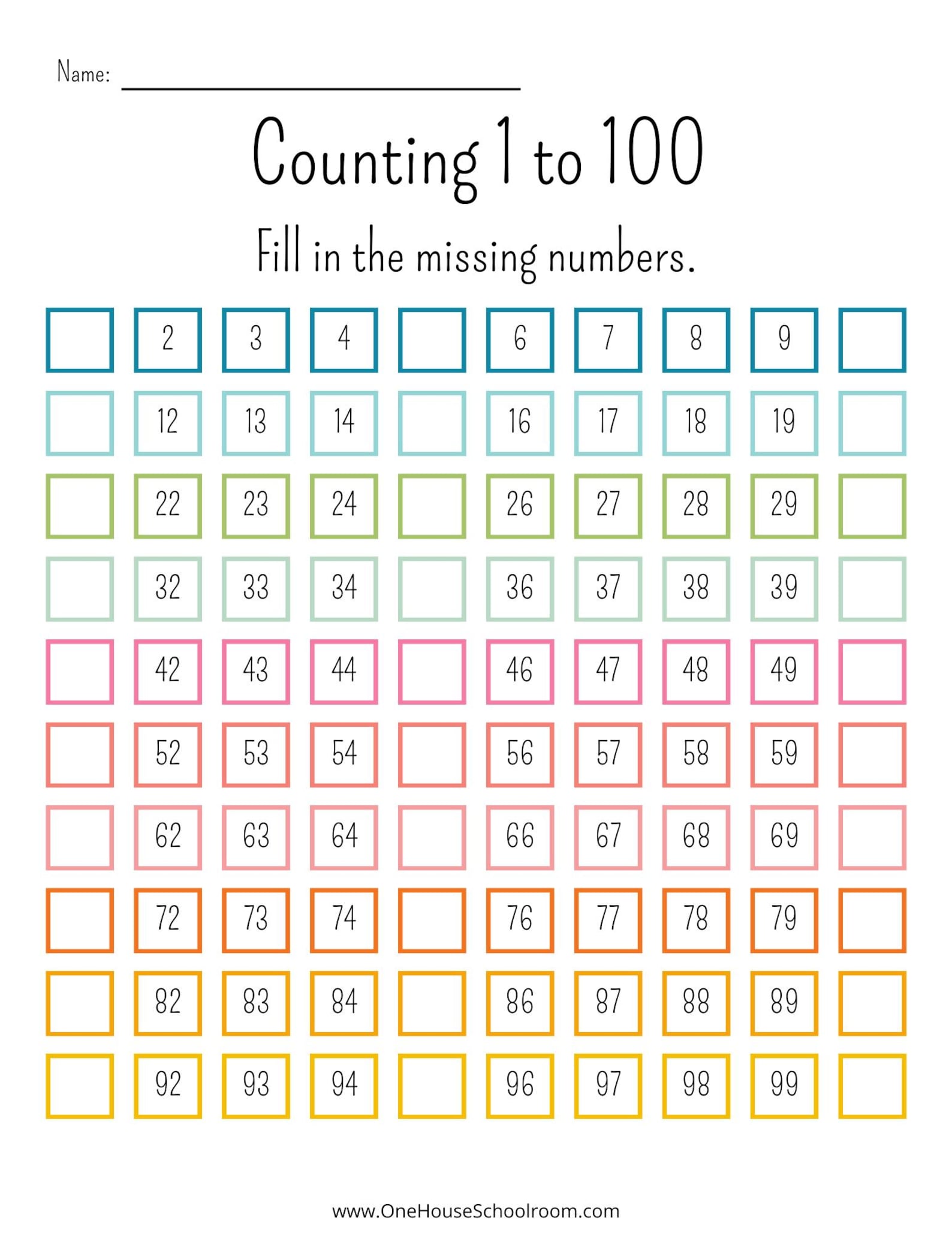 100 Charts- Fill in the Blank Worksheet Set - Etsy