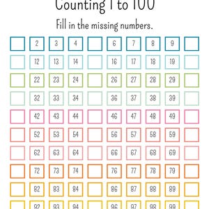100 Charts- Fill in the Blank Worksheet Set - Etsy
