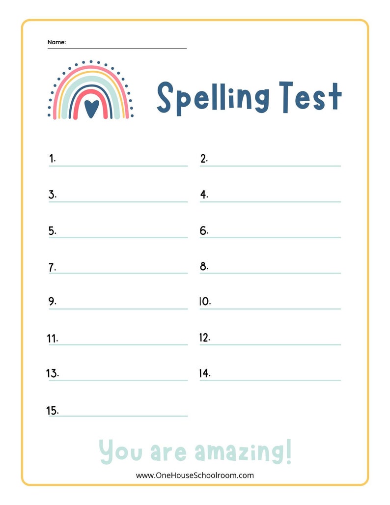 Spelling Test Worksheet- Elementary, Kindergarten, Early Learning ...