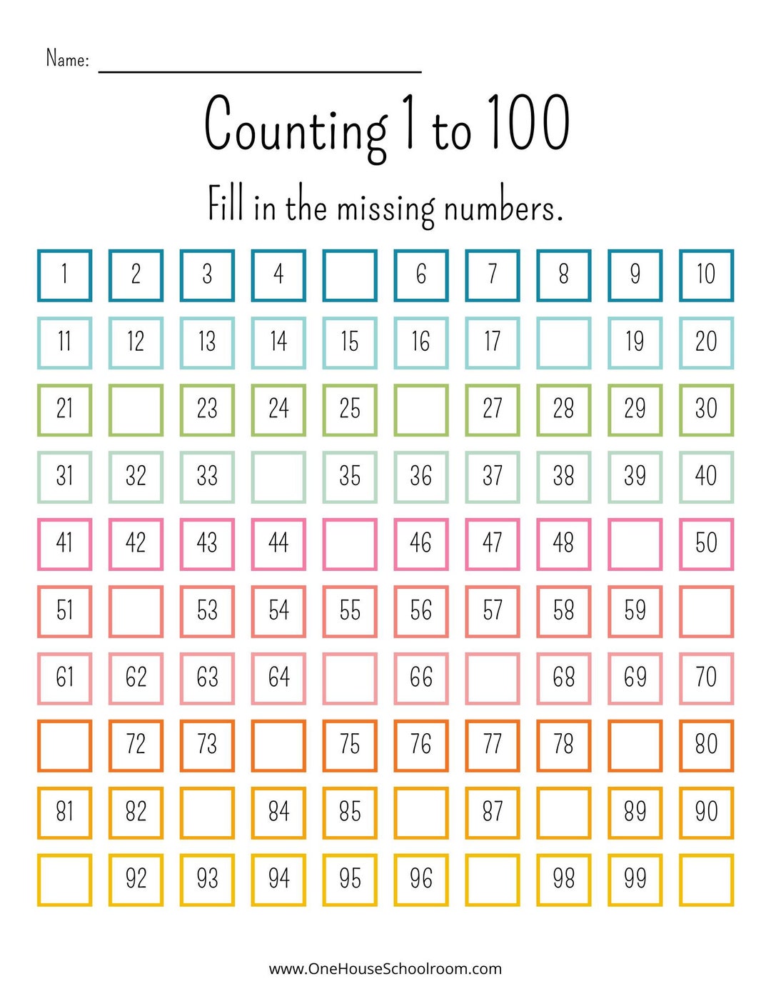 100 Charts- Fill in the Blank Worksheet Set - Etsy