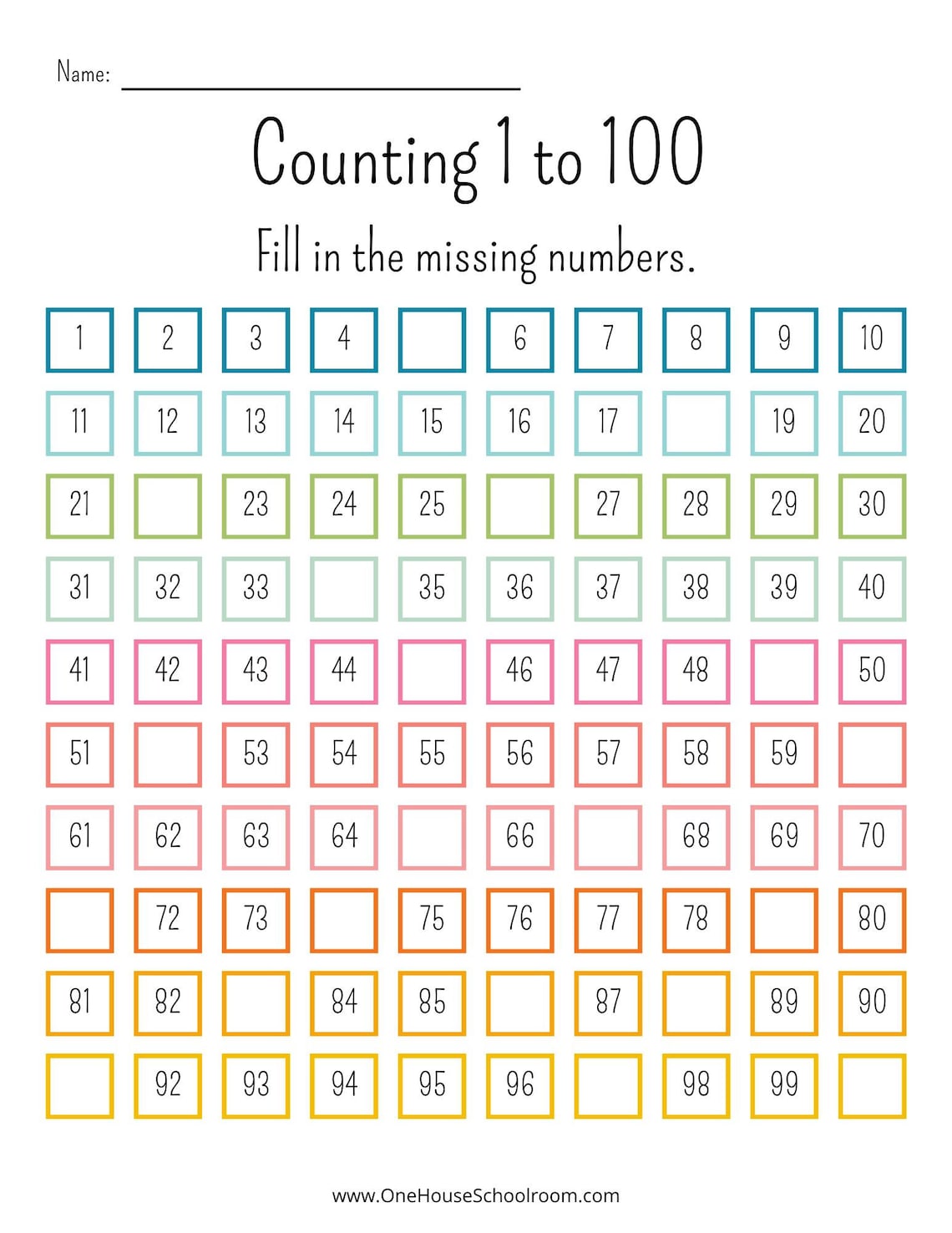 100 Charts- Fill in the Blank Worksheet Set - Etsy