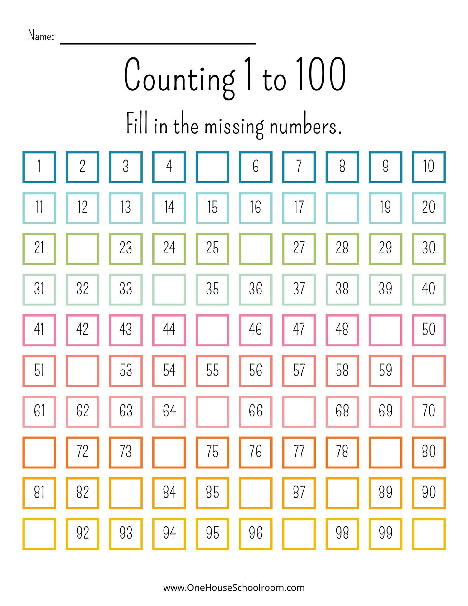 100 Charts- Fill in the Blank Worksheet Set - Etsy