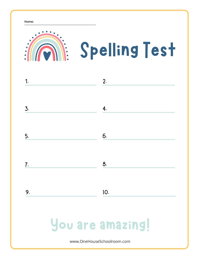 Spelling Test Worksheet- Elementary, Kindergarten, Early Learning ...