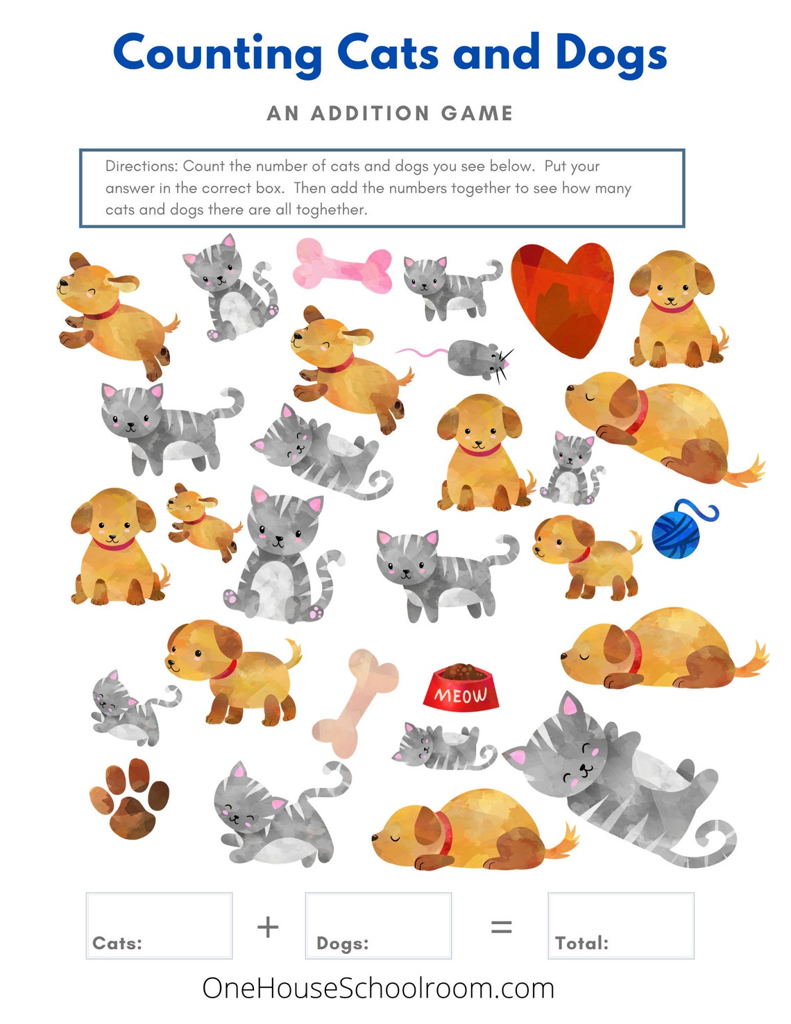 Counting Cats and Dogs Worksheet Set - Etsy