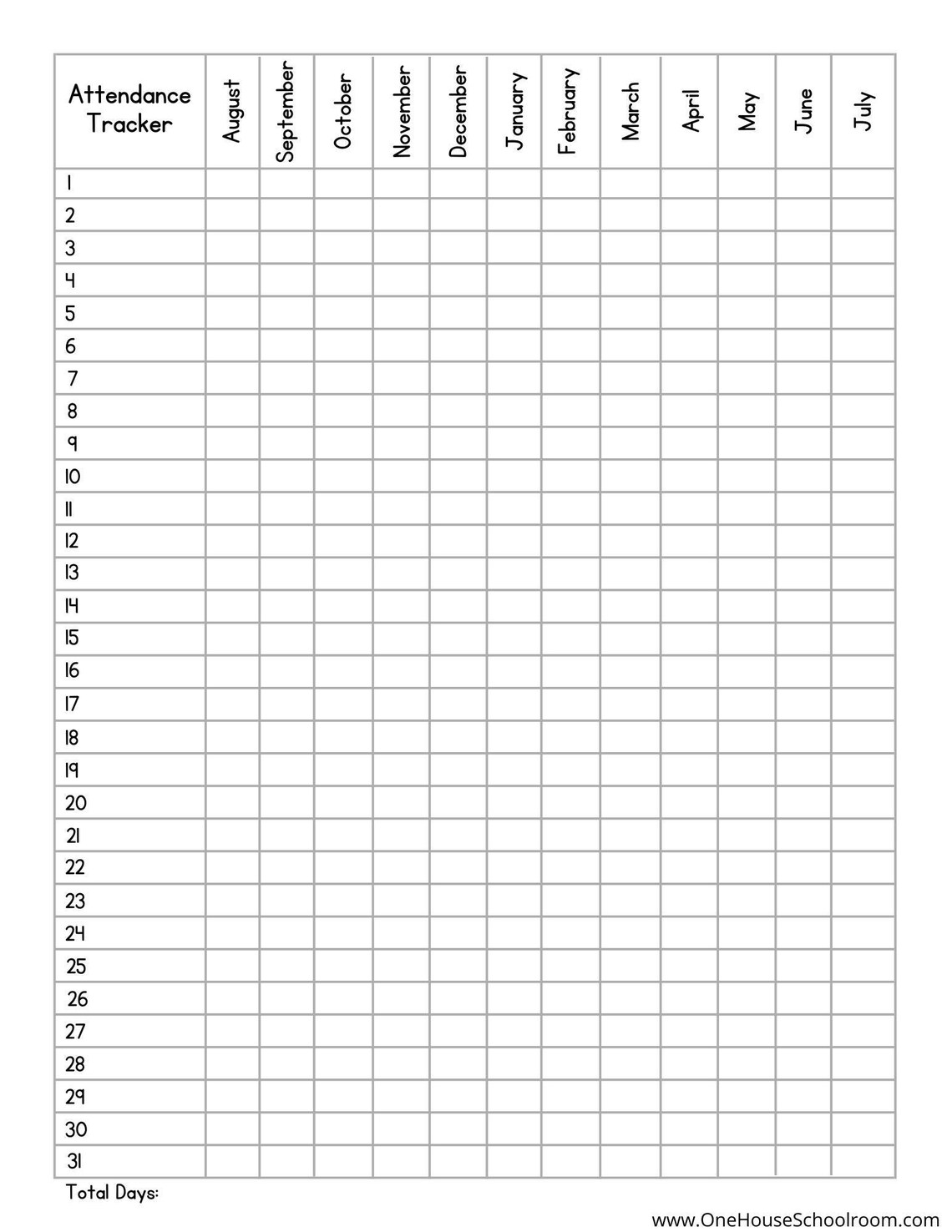 Attendance Tracker- Printable, Homeschool, Digital Download - Etsy