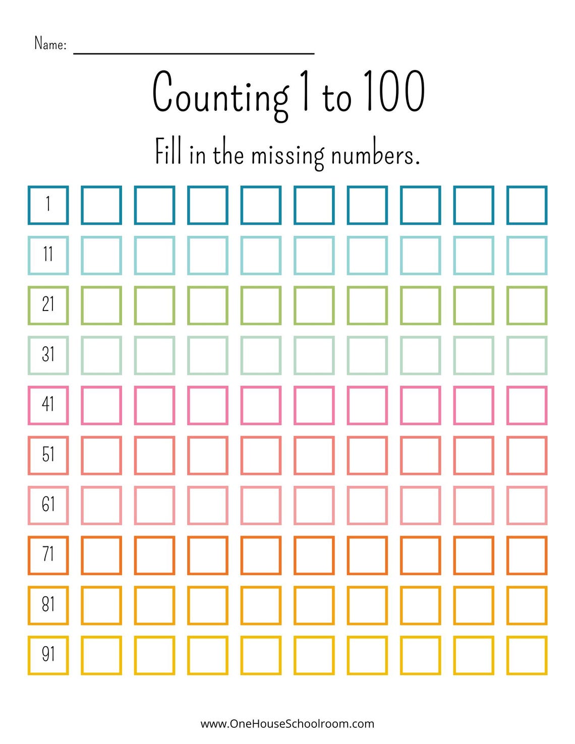 100 Charts- Fill in the Blank Worksheet Set - Etsy