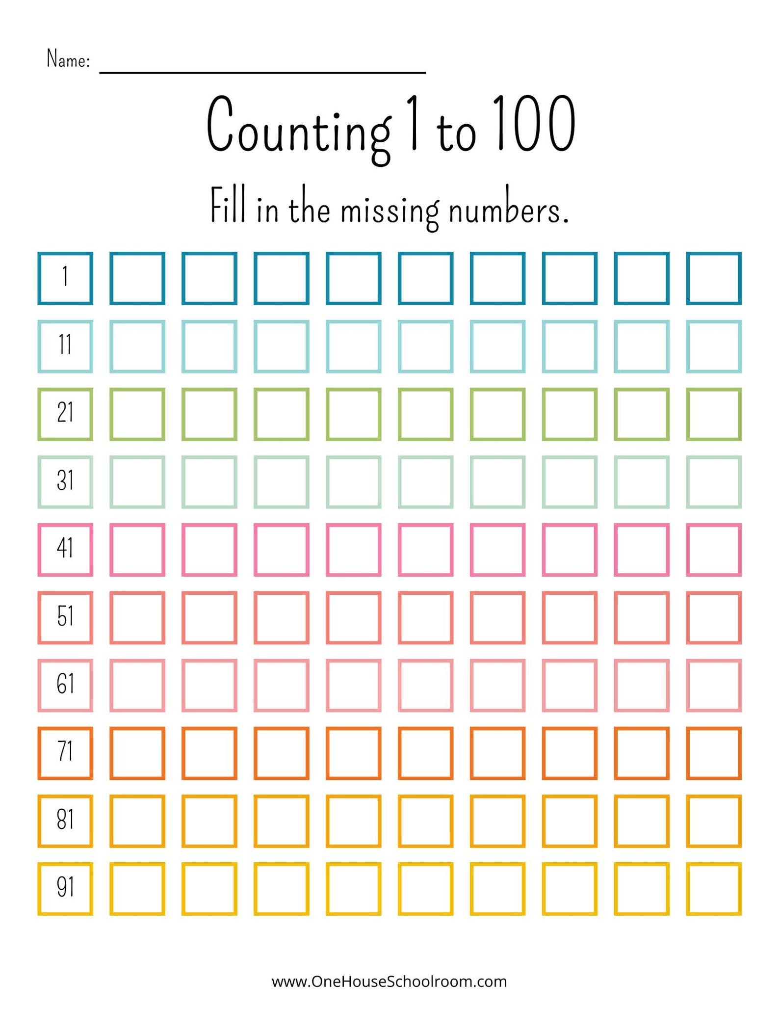 100 Charts- Fill in the Blank Worksheet Set - Etsy