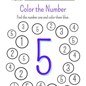 Color the Number Worksheet Set- Preschool, Kindergarten, Early Learning ...