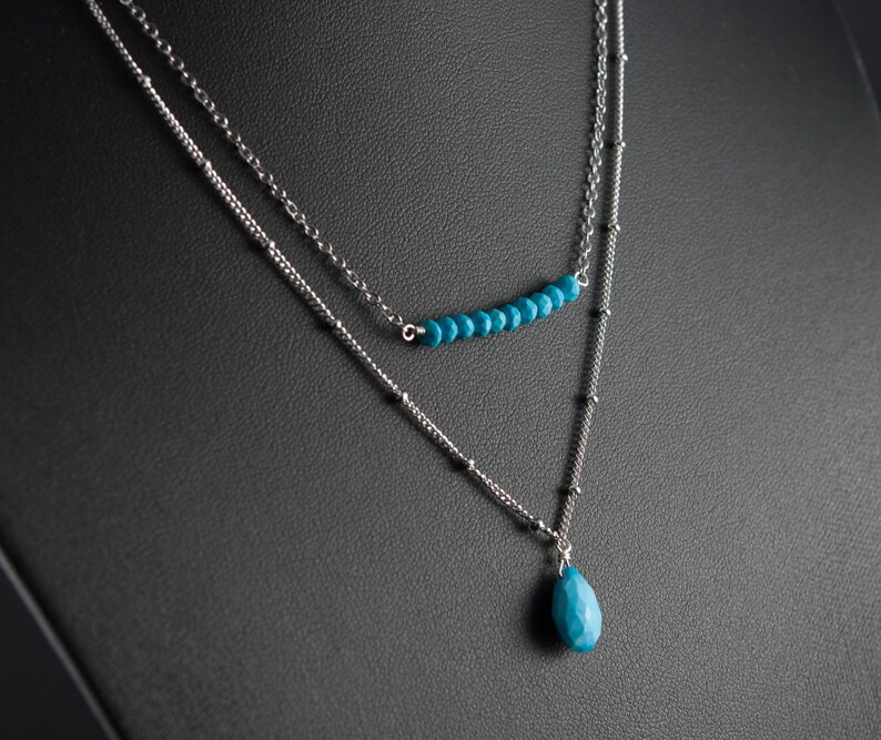 Turquoise Layered Necklace Two Layer Necklace Dainty and | Etsy