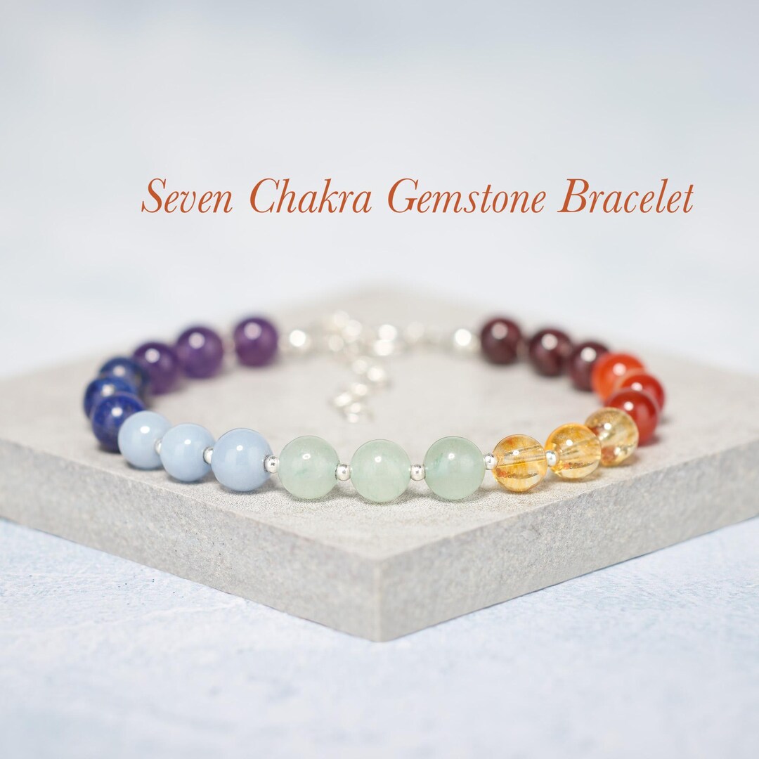 Seven Chakra Rainbow Gemstone Bracelet, Crystal Jewellery Gift ...