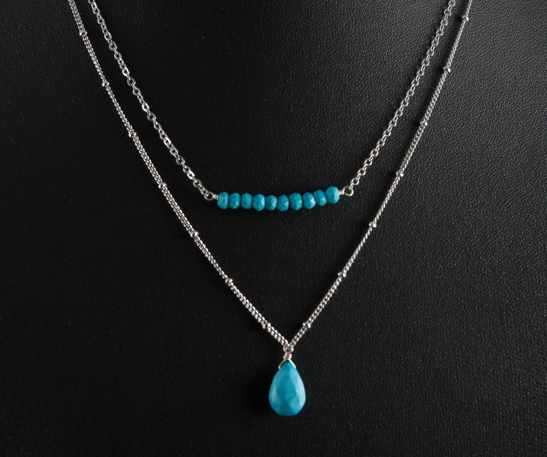 Turquoise Layered Necklace Two Layer Necklace Dainty and | Etsy