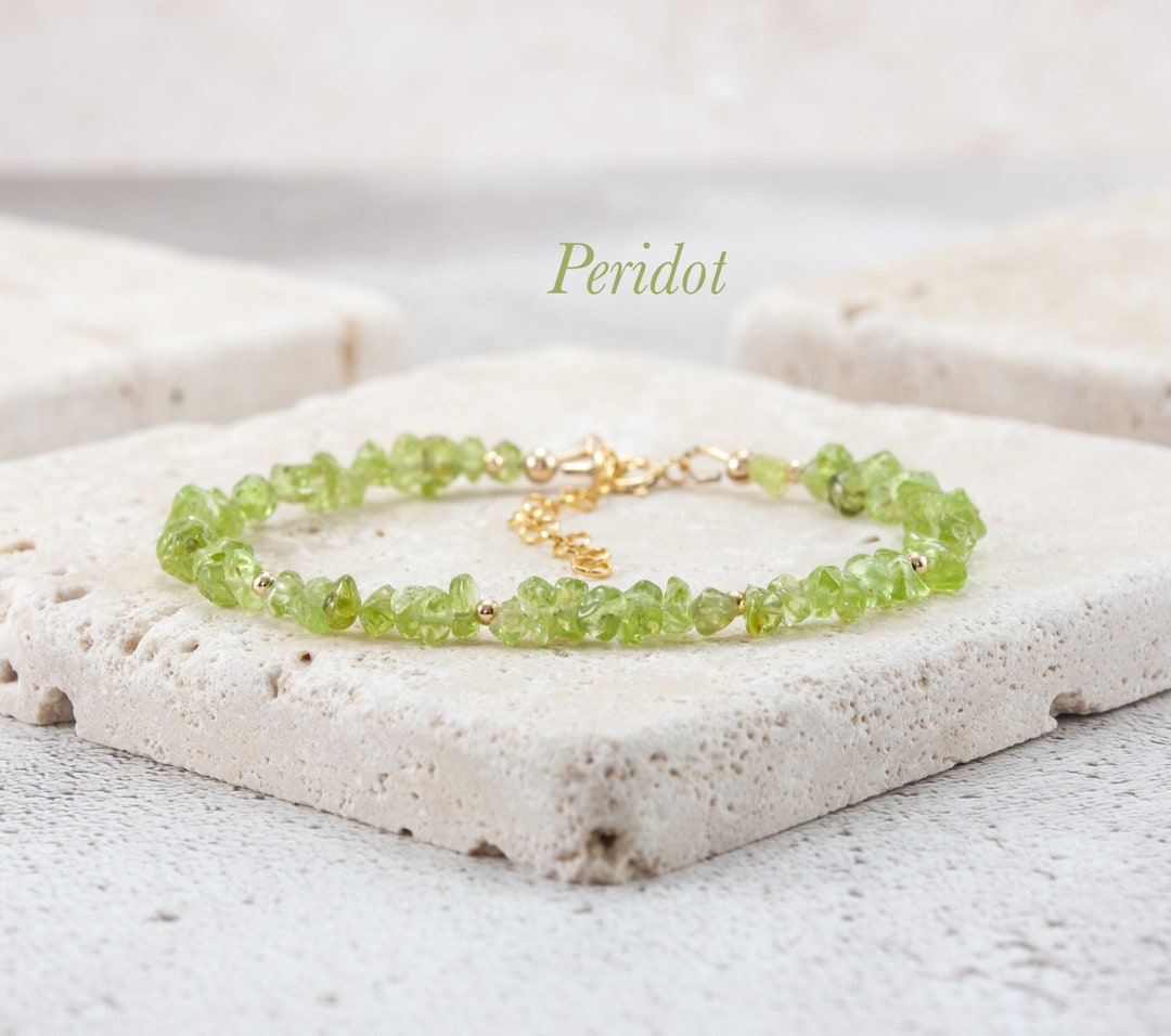 Raw Peridot Bracelet, Delicate Green Peridot Gemstone Beaded Bracelet ...