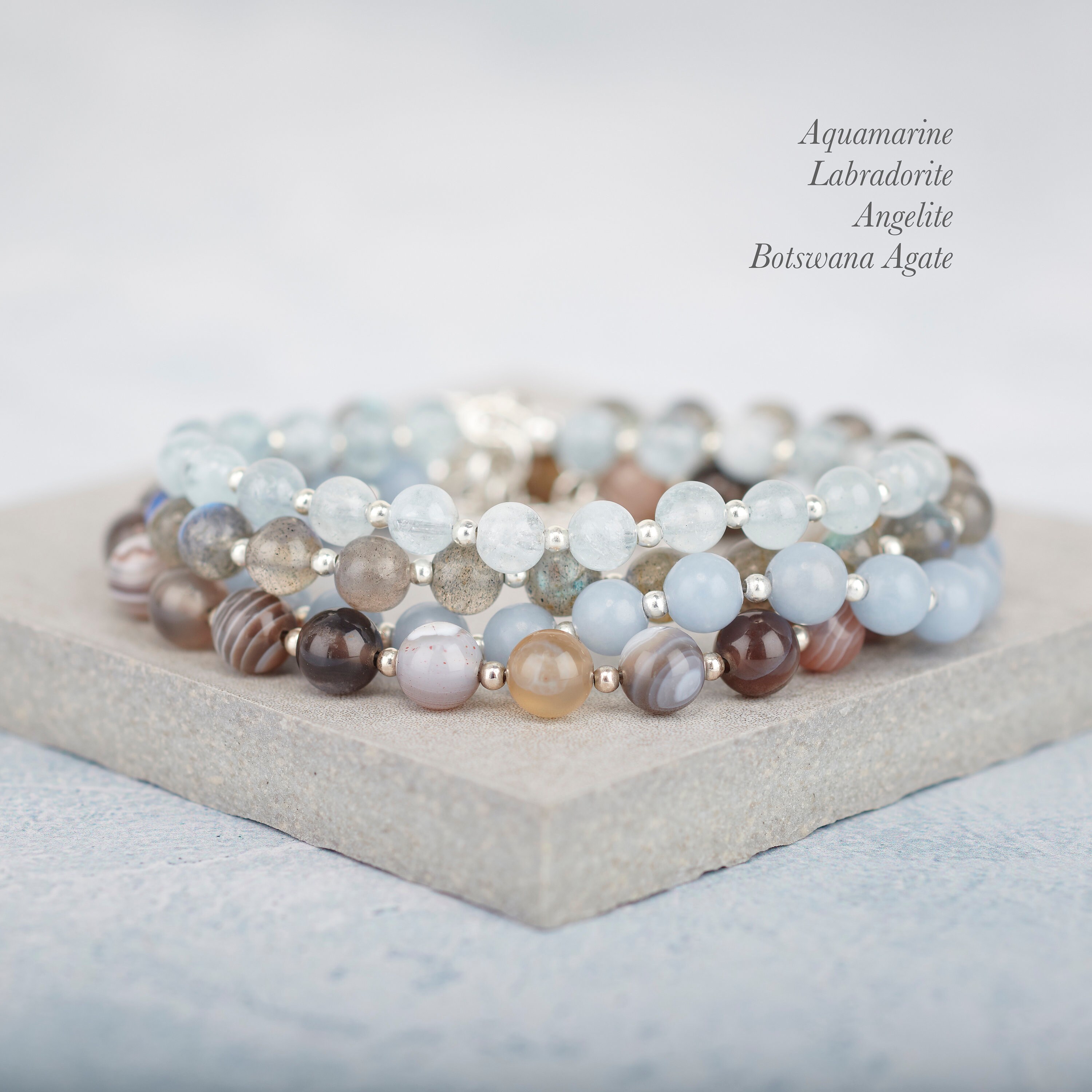 Angelite Gemstone Bracelet, Pale Blue Angel Stone & Sterling Silver ...