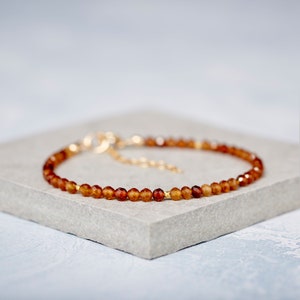 Hessonite Garnet Bracelet, Tiny Honey Brown Gemstones, Dainty Gemstone ...