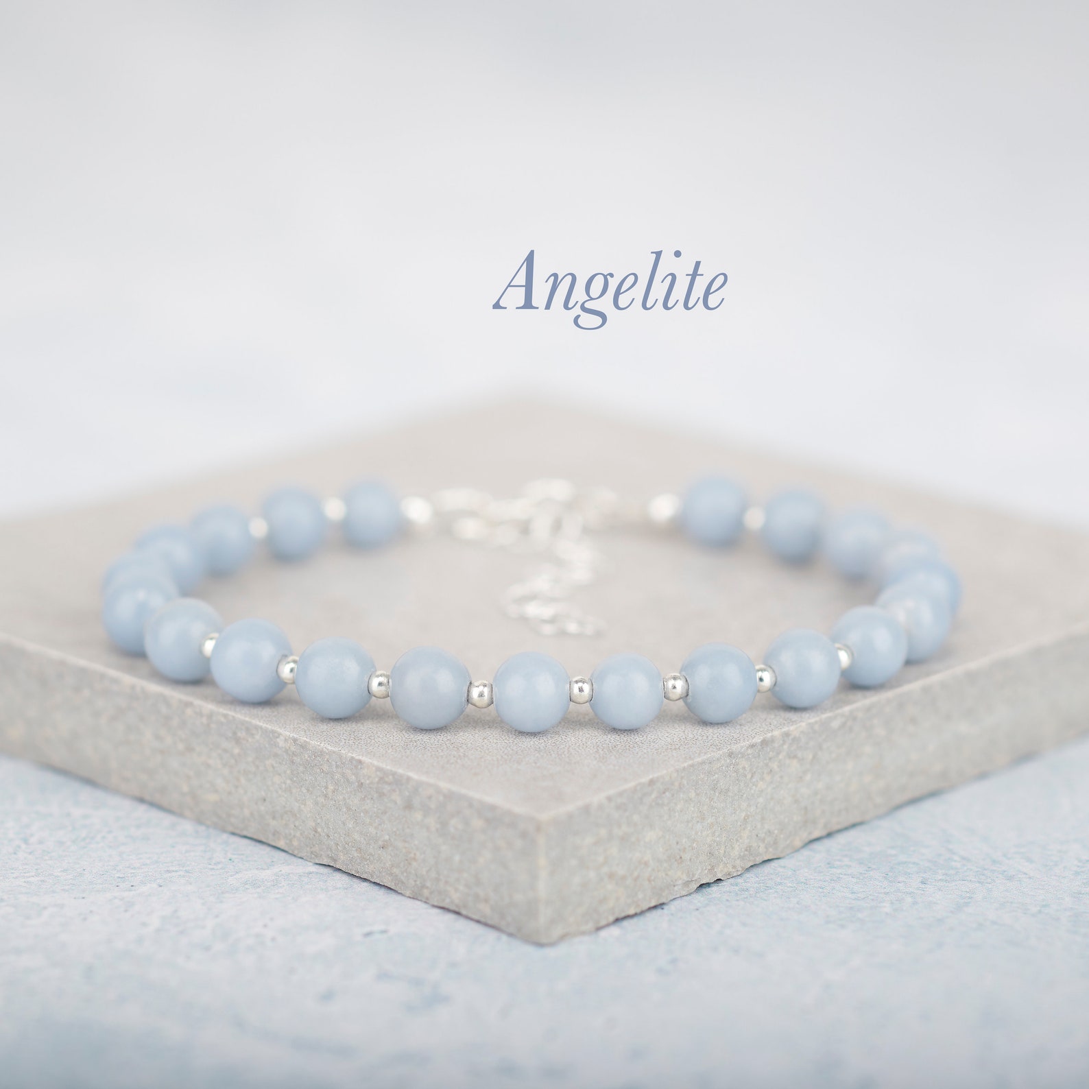 Angelite Gemstone Bracelet, Pale Blue Angel Stone & Sterling Silver ...