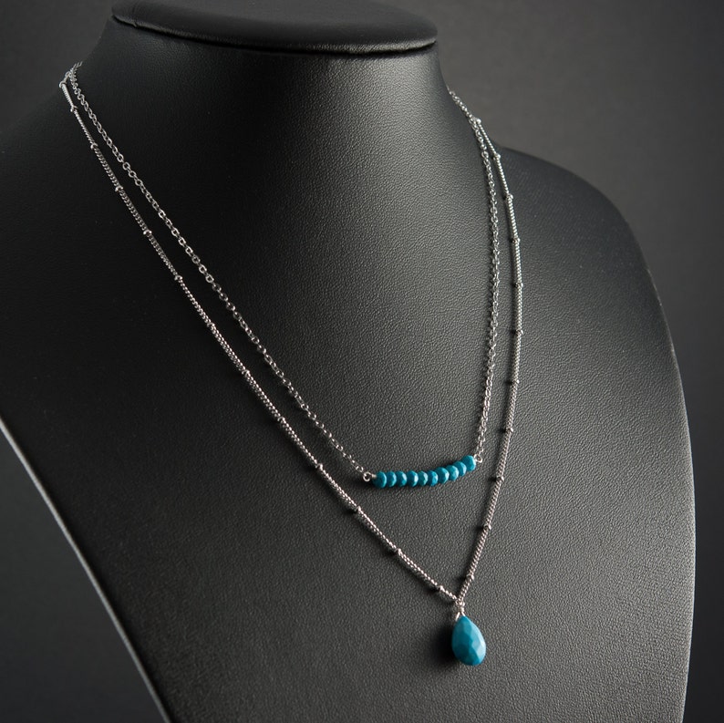 Turquoise Layered Necklace Two Layer Necklace Dainty and | Etsy