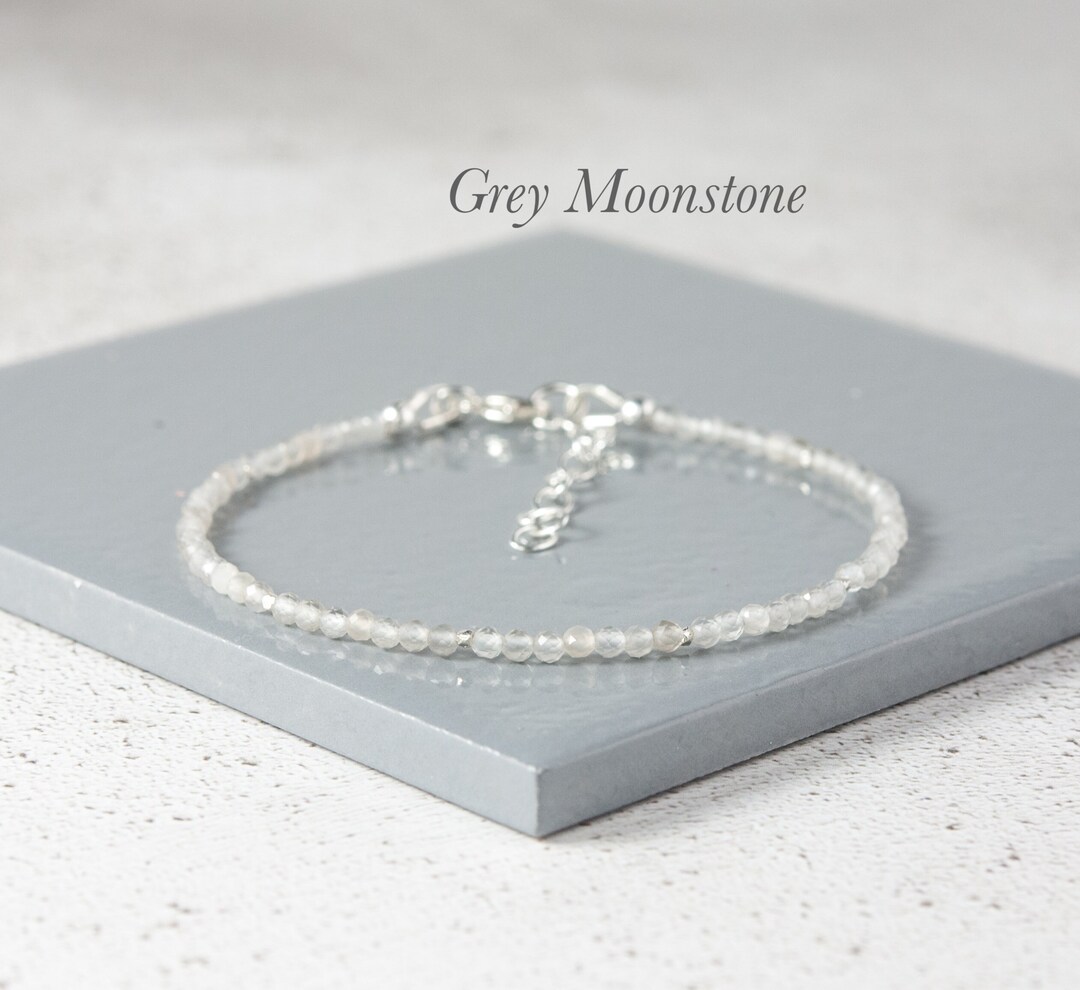 Dainty Grey Moonstone Bracelet, Tiny 2mm Light Grey Gemstone, Gold Fill ...